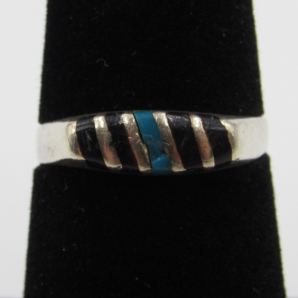 Jewelry | Vintage Size 65 Sterling Black Blue Inlay Ring | Poshmark